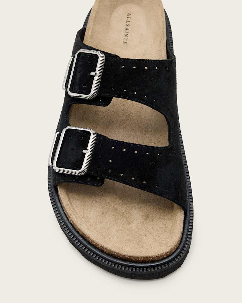 Randal Buckled Suede Sandals Black | ALLSAINTS US